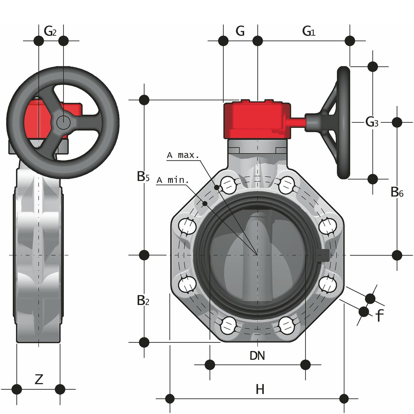 PVC-spjeldventil d315mm/dn300 EPDM, snäckväxel