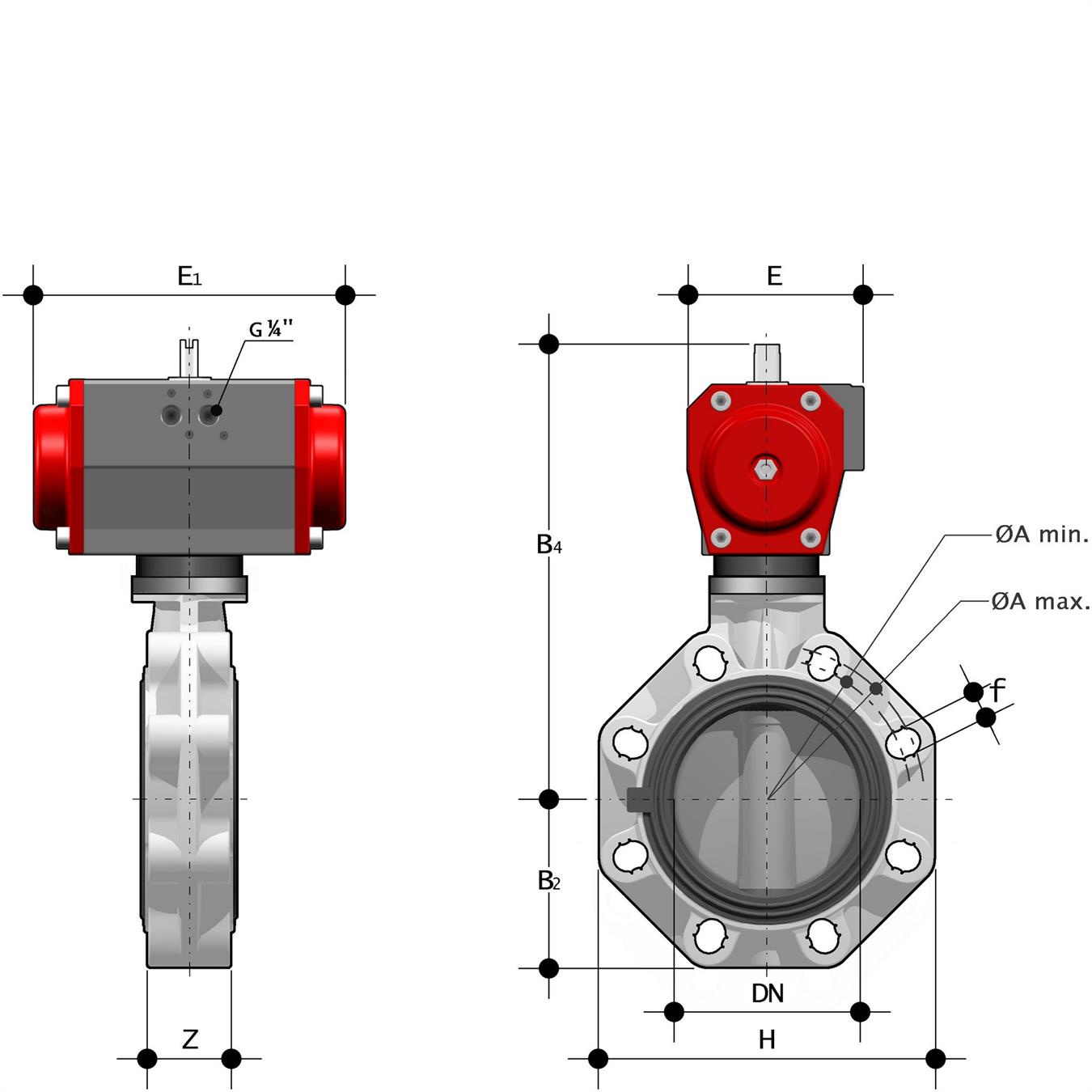 PVC-spjeldventil d90mm/dn80 EPDM med don PP10S (NC)